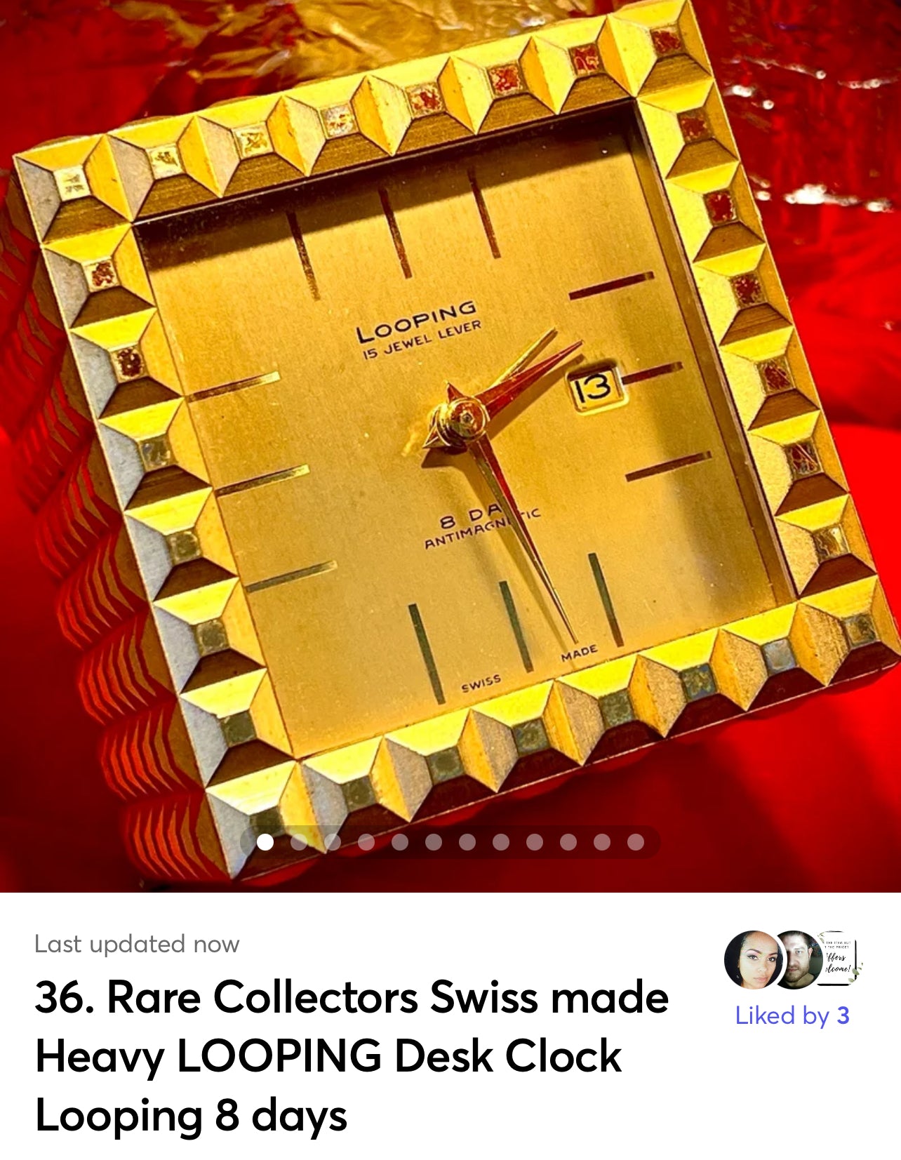 36. Rare Collectors Swiss made Heavy LOOPING Desk Clock Looping 8 days ...