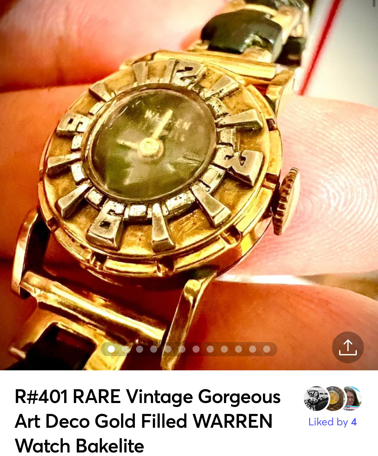 R#401 RARE Vintage Gorgeous Art Deco Gold Filled WARREN Watch Bakelite ...
